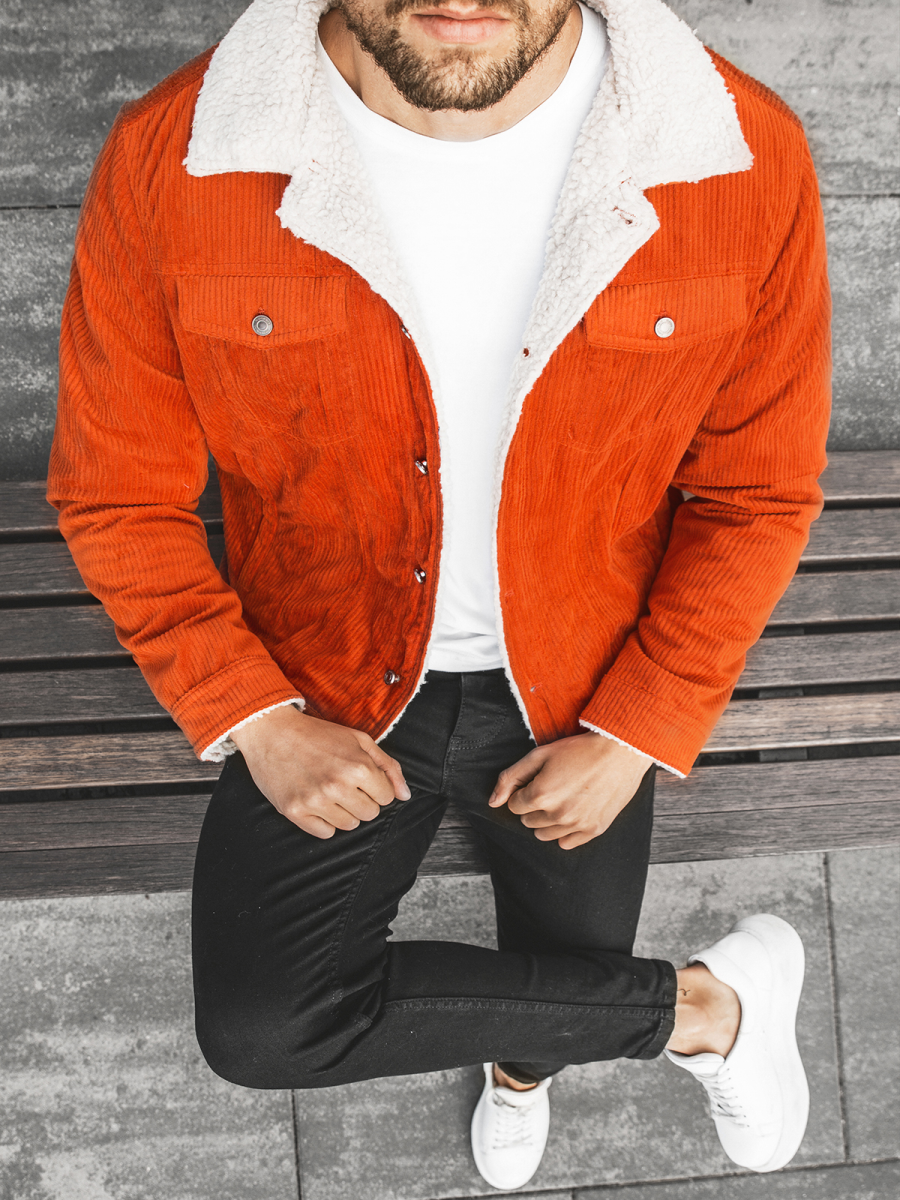 Men's Denim Jacket Orange OZONEE JB/JP1179/3Z - Men's Clothing | Ozonee