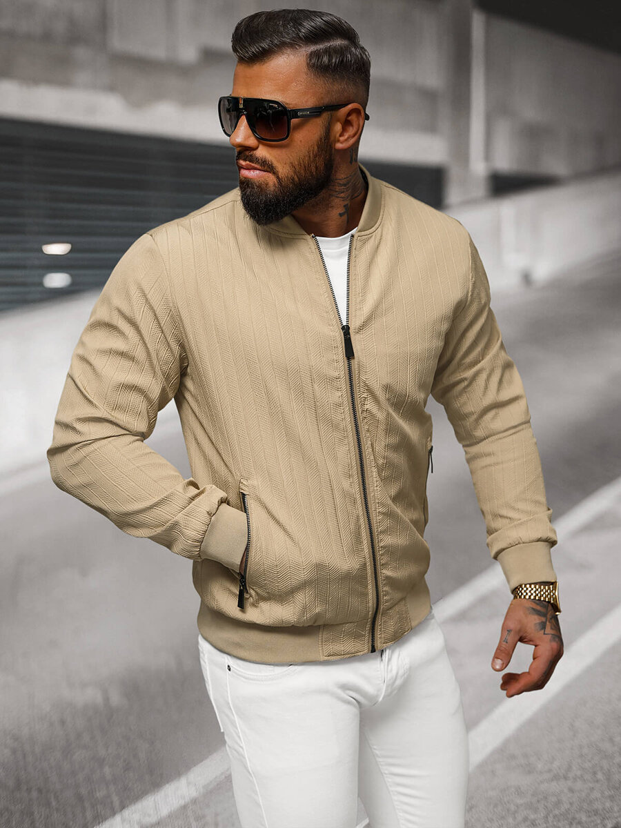 Men's Jacket - Beige OZONEE O/7701 - Men's Clothing | Ozonee